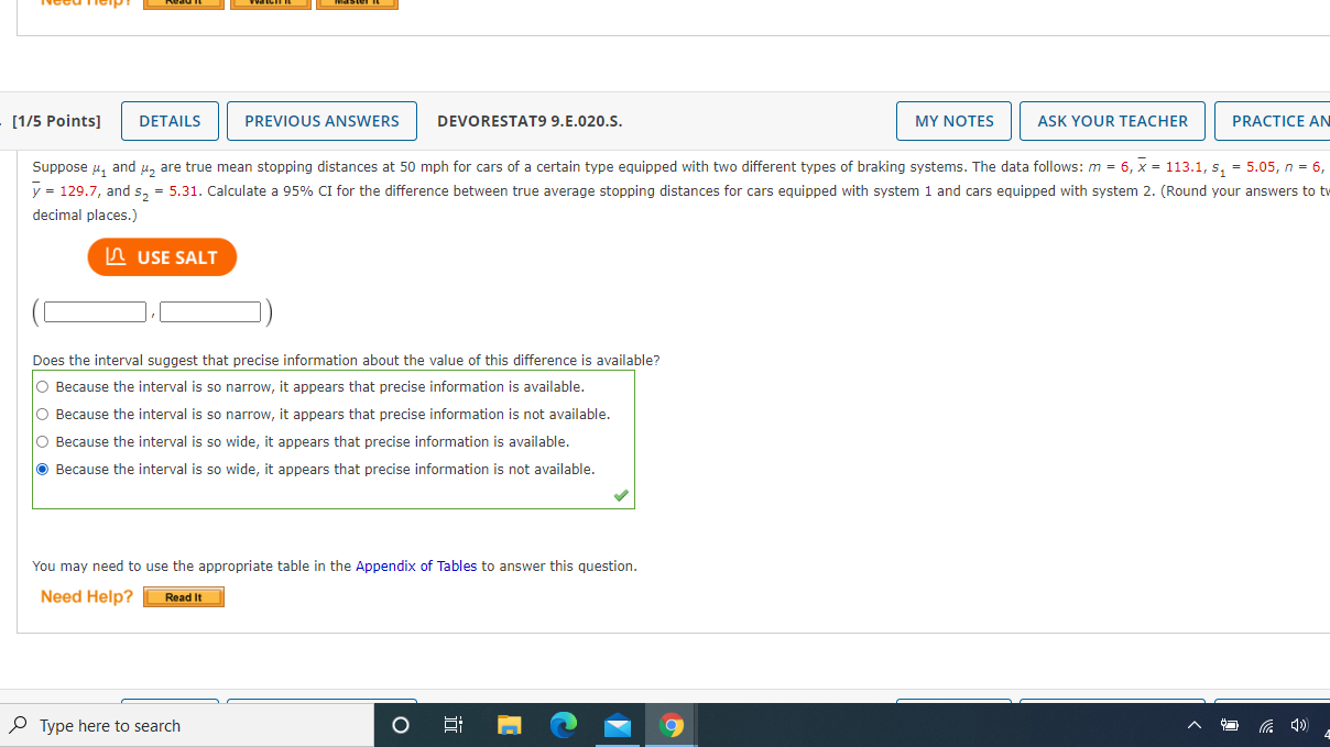 Solved [1/5 Points] DETAILS PREVIOUS ANSWERS DEVORESTAT9 | Chegg.com
