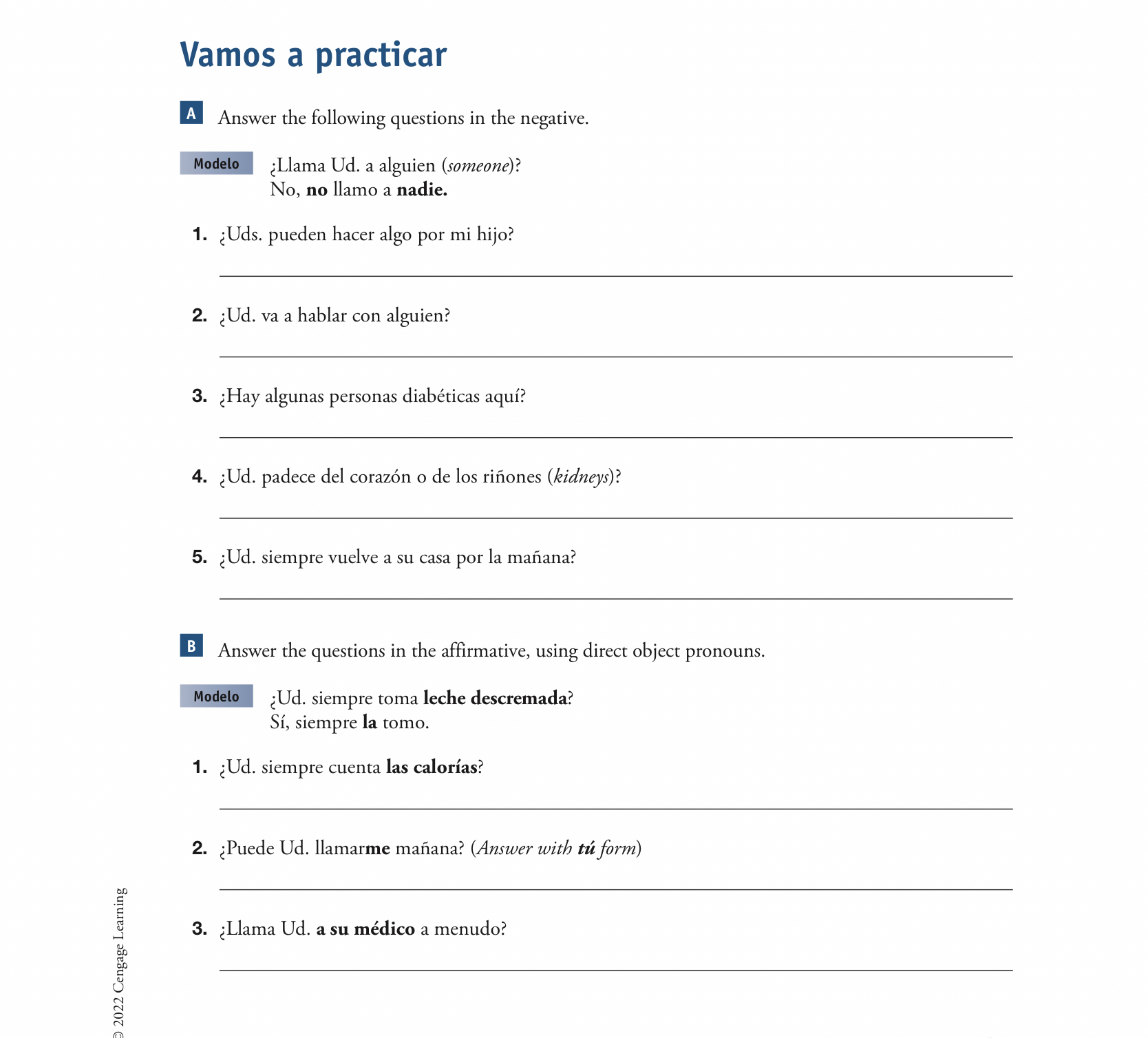 Vamos a practicar A Answer the following questions in | Chegg.com