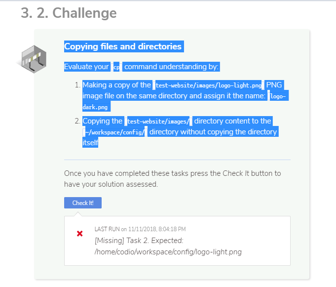 Solved . 2. Challenge Copying files and directories Evaluate | Chegg.com