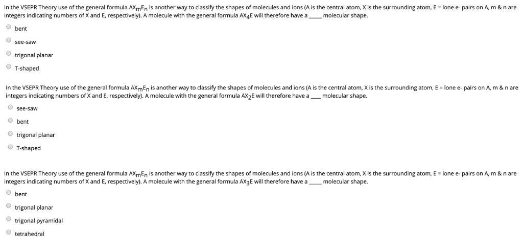 Solved In the VSEPR Theory use of the general formula AXmEn | Chegg.com