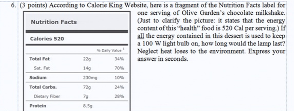 Solved 6. (3 points) According to Calorie King Website, here | Chegg.com
