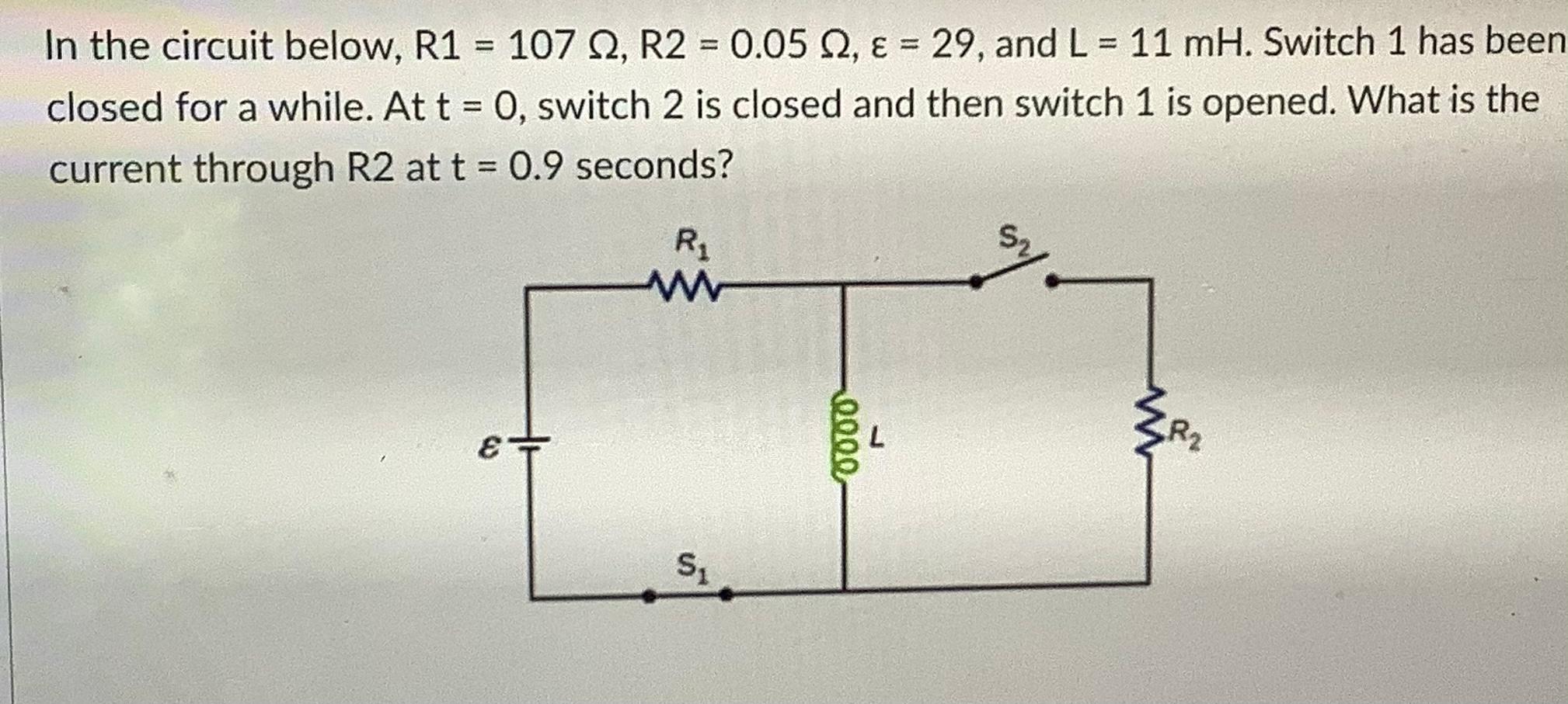 Solved In the circuit below, R1 = 107 S2, R2 = 0.05 12, ε = | Chegg.com