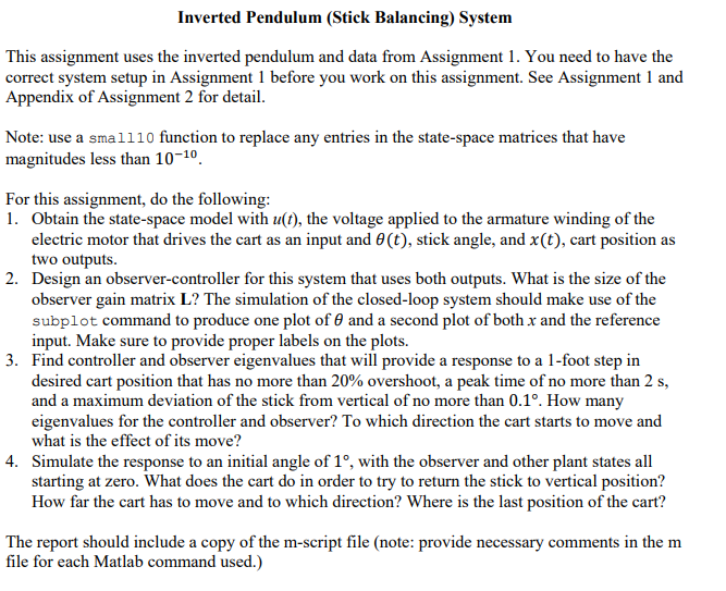 Inverted Pendulum (Stick Balancing) System This | Chegg.com