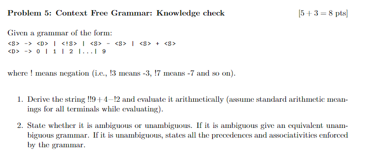 Solved Problem 5: Context Free Grammar: Knowledge check | Chegg.com