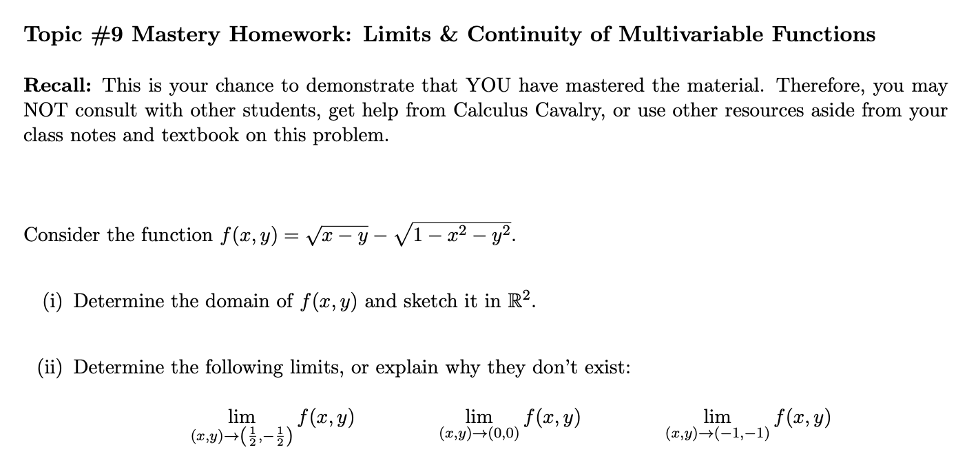 Solved Topic #9 Mastery Homework: Limits & Continuity of | Chegg.com