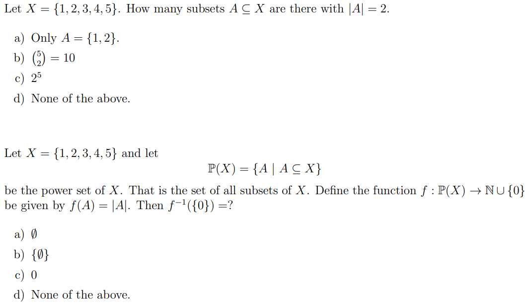 Solved Let X={1,2,3,4,5}. How many subsets A⊆X are there | Chegg.com