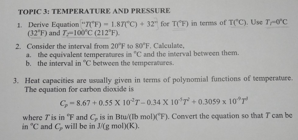 Solved TOPIC 3: TEMPERATURE AND PRESSURE 1. Derive Equation | Chegg.com