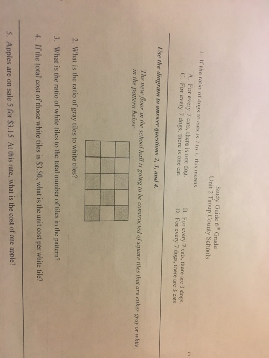 Solved Study Guide 6th Grade Unit 2 Troup County Schools 1. | Chegg.com