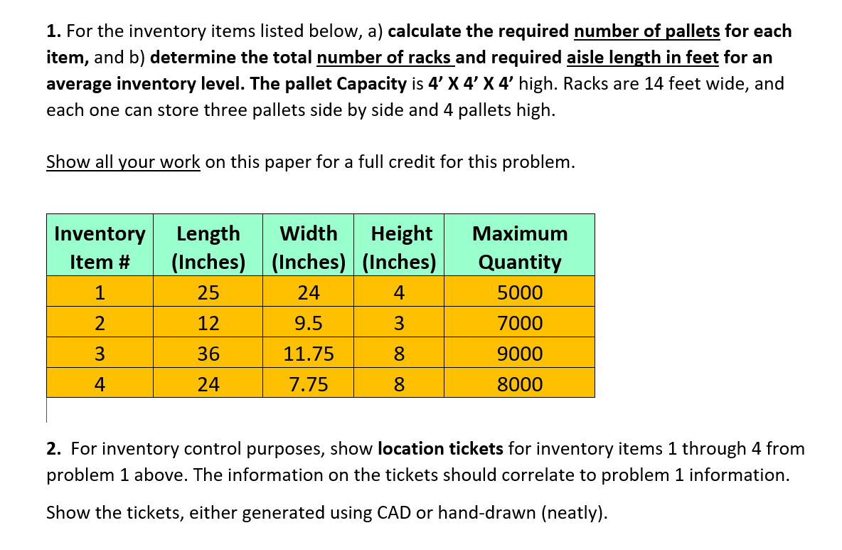 Solved 1. For the inventory items listed below, a) calculate | Chegg.com