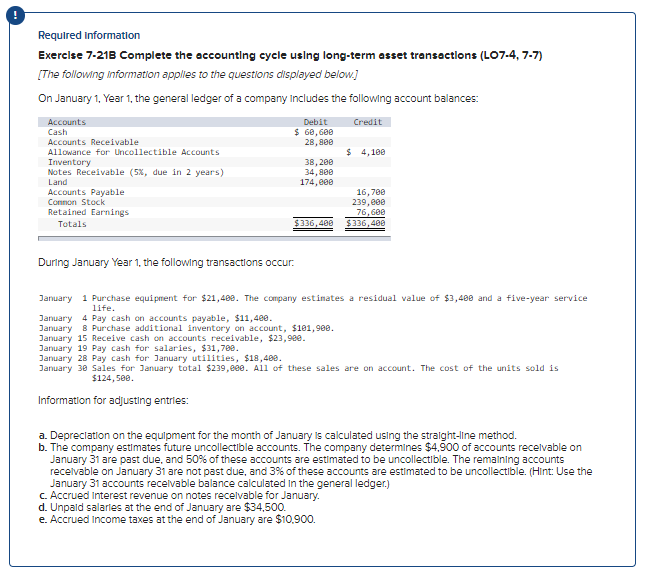 Solved Required information Exercise 7-21B Complete the | Chegg.com