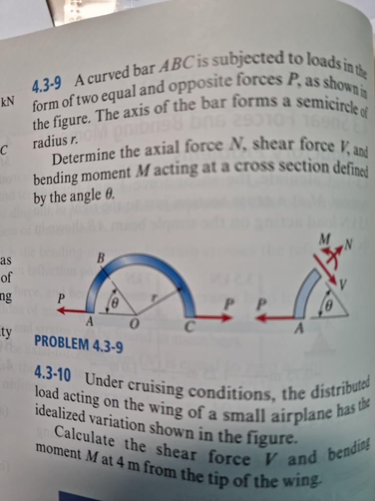 Solved KN 4.3-9 A curved bar ABC is subjected to loads in | Chegg.com