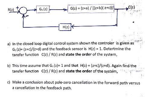Solved R(z) G.(2) G(z) = (z+a) / [(z+b)(2+c)] C(z) H(z) a) | Chegg.com