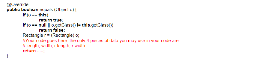 Solved Need help creating 5 return statements of equals | Chegg.com