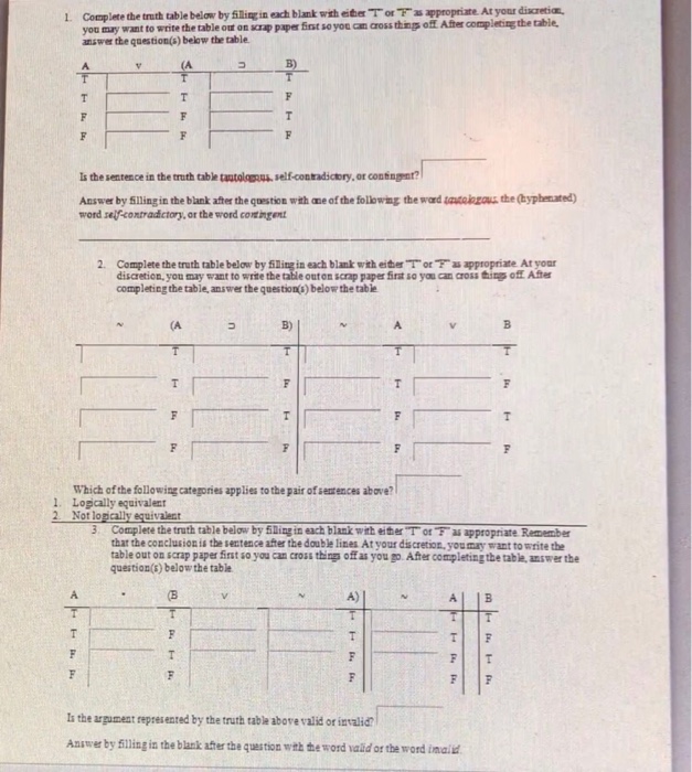 Solved Complete the truth table below by filing in each | Chegg.com