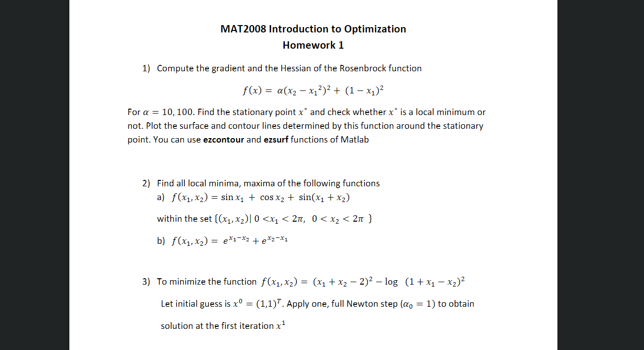 Solved MAT2008 Introduction to Optimization Homework 1 1) | Chegg.com