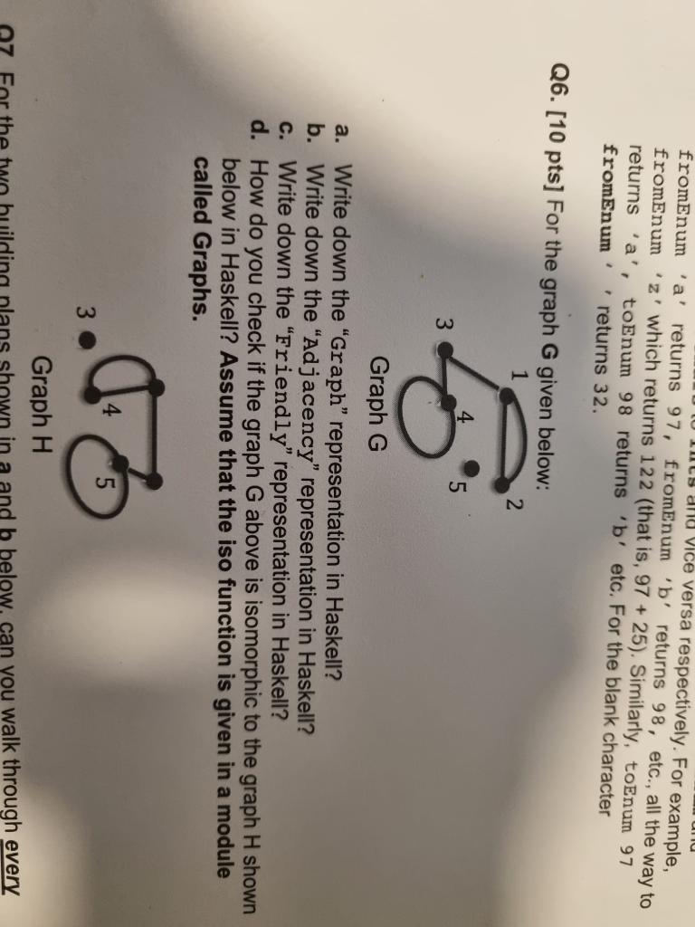 Solved fromEnum ' a ' returns 97 , fromEn versa | Chegg.com