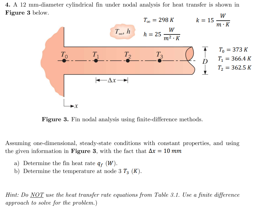 Solved 4. A 12 mm-diameter cylindrical fin under nodal | Chegg.com