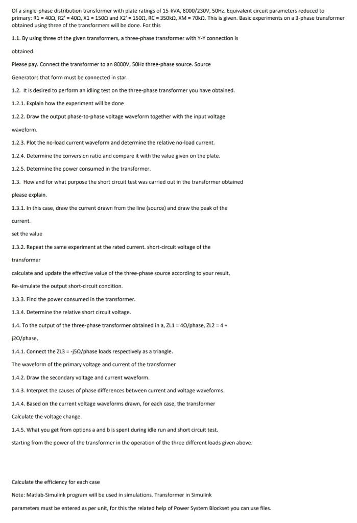 Solved Of a single-phase distribution transformer with plate | Chegg.com