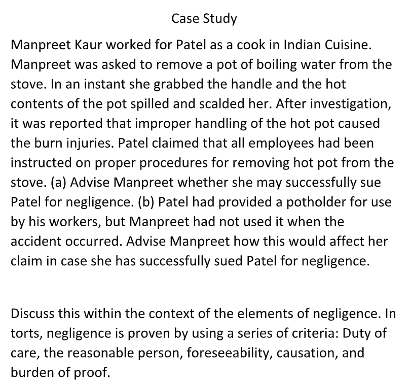 Solved Case Study Manpreet Kaur worked for Patel as a cook | Chegg.com
