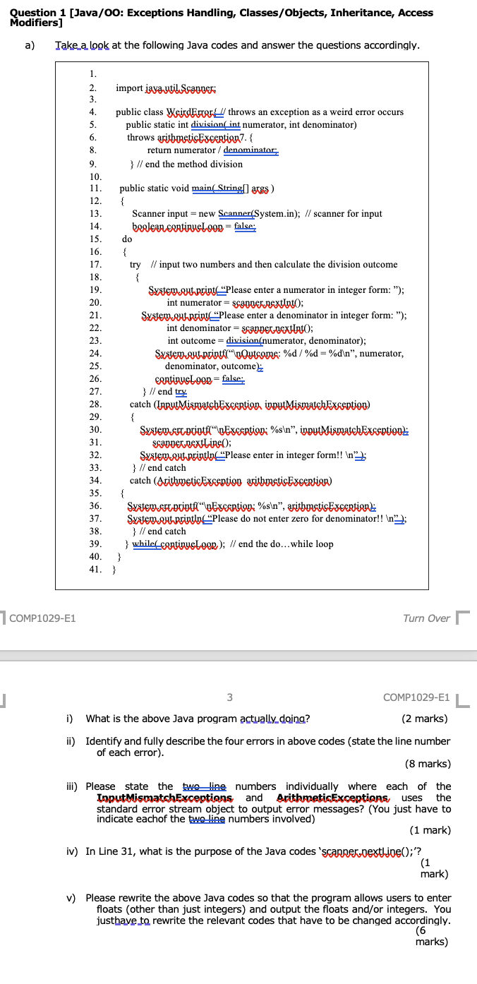 Solved Question 1 [Java/OO: Exceptions Handling, | Chegg.com