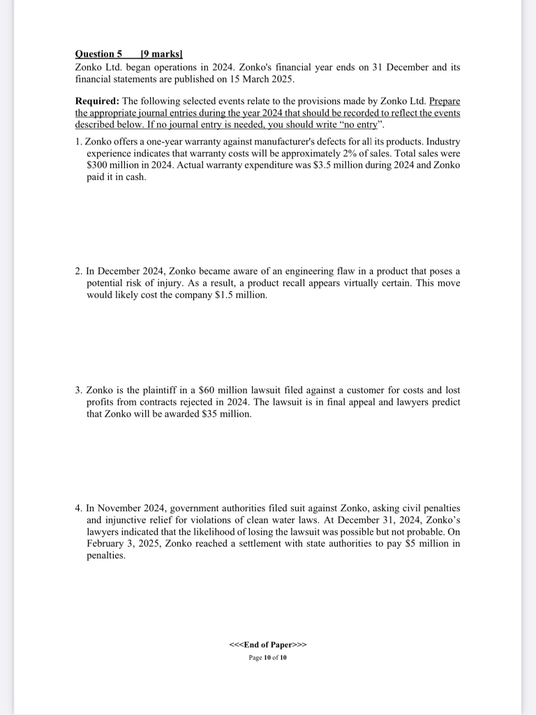 Solved Question 5 19 marks] Zonko Ltd. began operations in | Chegg.com