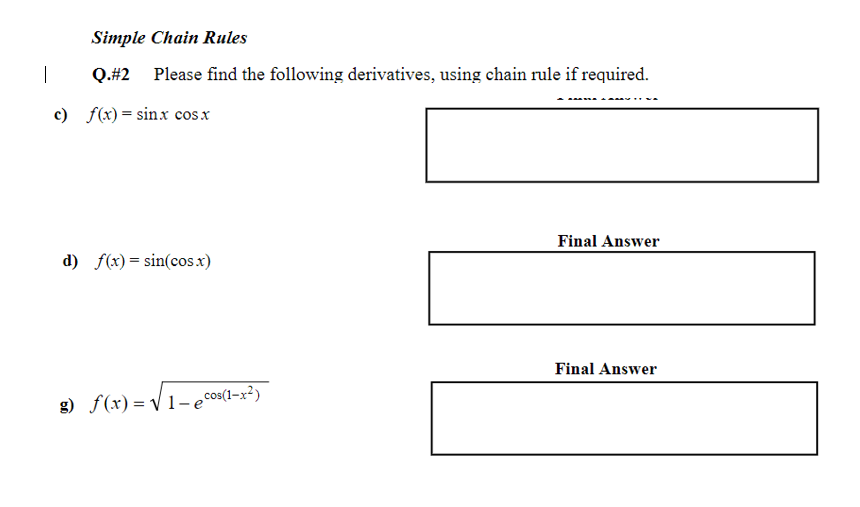 Solved Simple Chain Rules | Q.\#2 Please find the following | Chegg.com