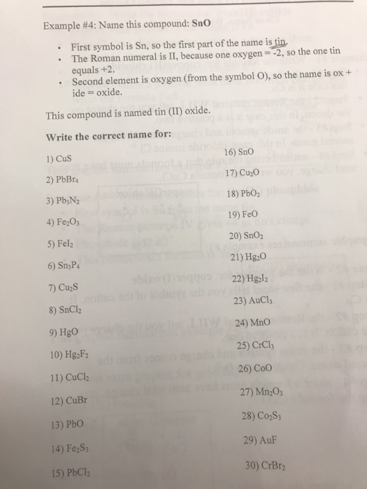 Solved Example #4: Name this compound: SnO . First symbol is | Chegg.com