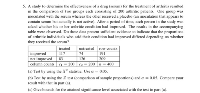 Solved 5. A study to determine the effectiveness of a drug | Chegg.com