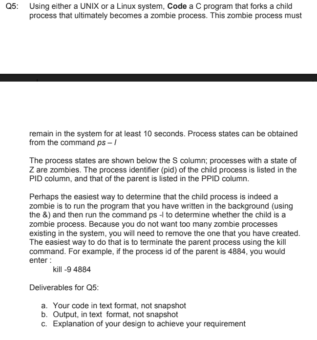 Solved Q5: Using either a UNIX or a Linux system, Code a C | Chegg.com
