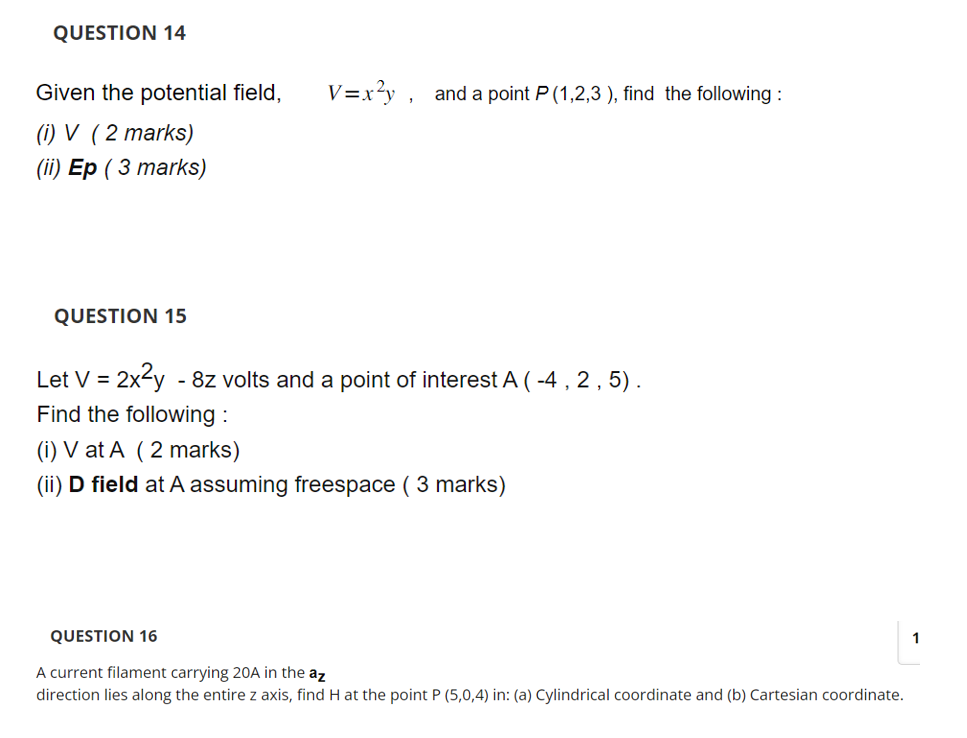 Solved Given the potential field, V=x2y, and a point | Chegg.com