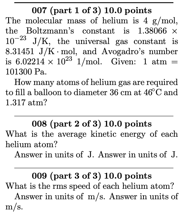 Solved 007 (part 1 of 3 ) 10.0 points The molecular mass of | Chegg.com