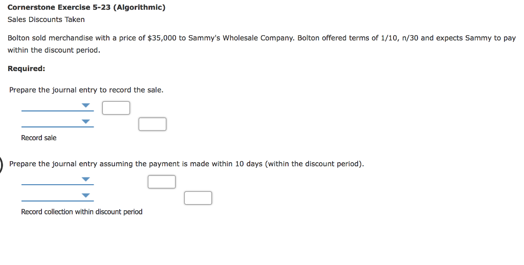 Solved Cornerstone Exercise 5-23 (Algorithmic) Sales | Chegg.com