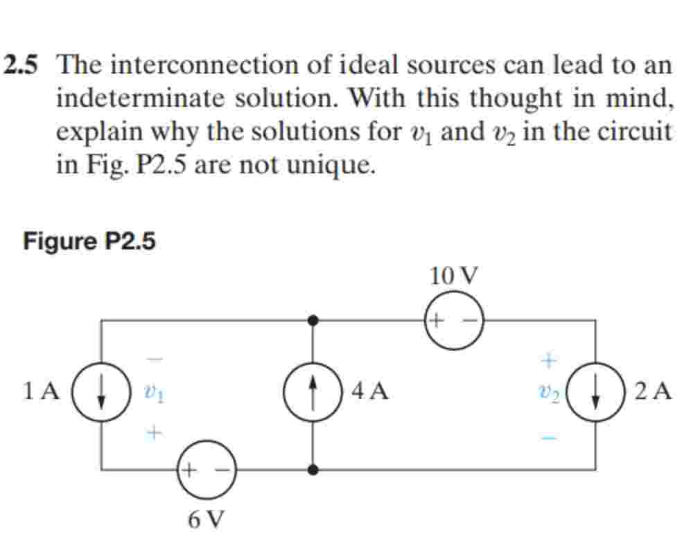 Solved 2.5 ﻿The interconnection of ﻿ideal sources can lead | Chegg.com