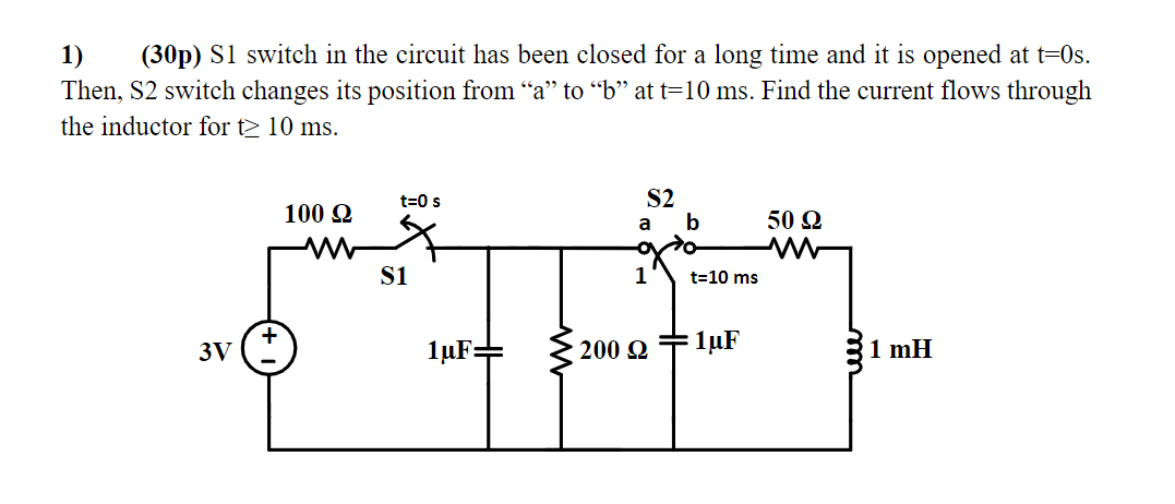 Solved S1 switch in the circuit has been closed for a long | Chegg.com