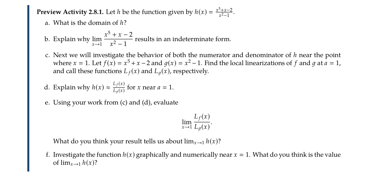 Solved Preview Activity 2.8.1. Let h be the function given | Chegg.com