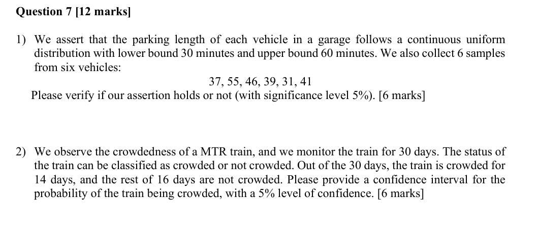 Solved Question 7 [12 ﻿marks]1) ﻿We assert that the parking | Chegg.com