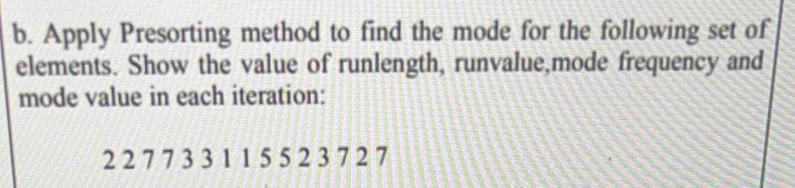Solved b. Apply Presorting method to find the mode for the | Chegg.com