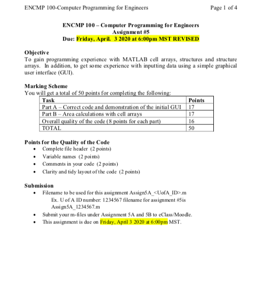 ENCMP 100-Computer Programming for Engineers Page 1 | Chegg.com