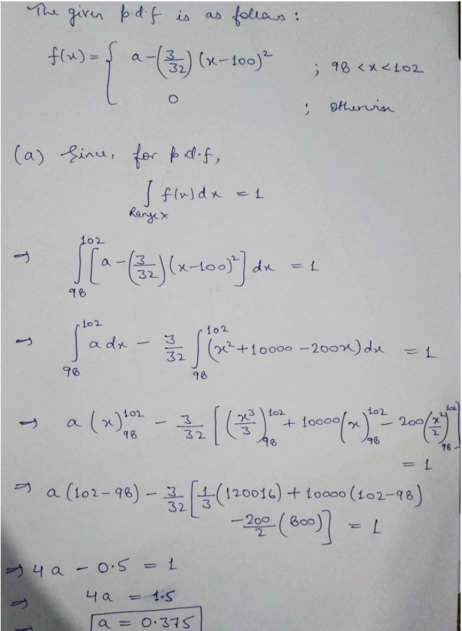 Solved as The given p.dif is follows: f(x) = { at | Chegg.com