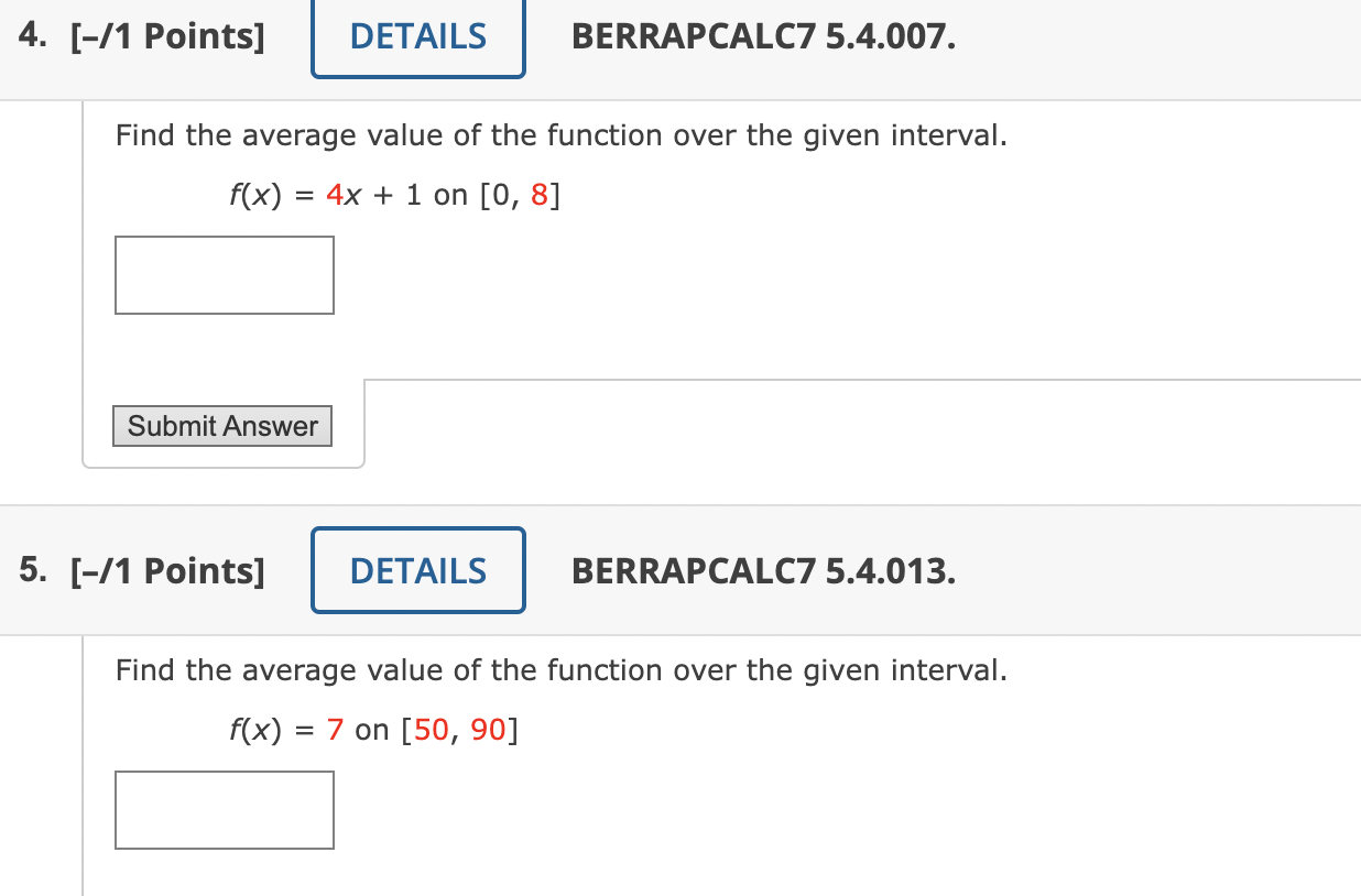 Solved Find the average value of the function over the given | Chegg.com
