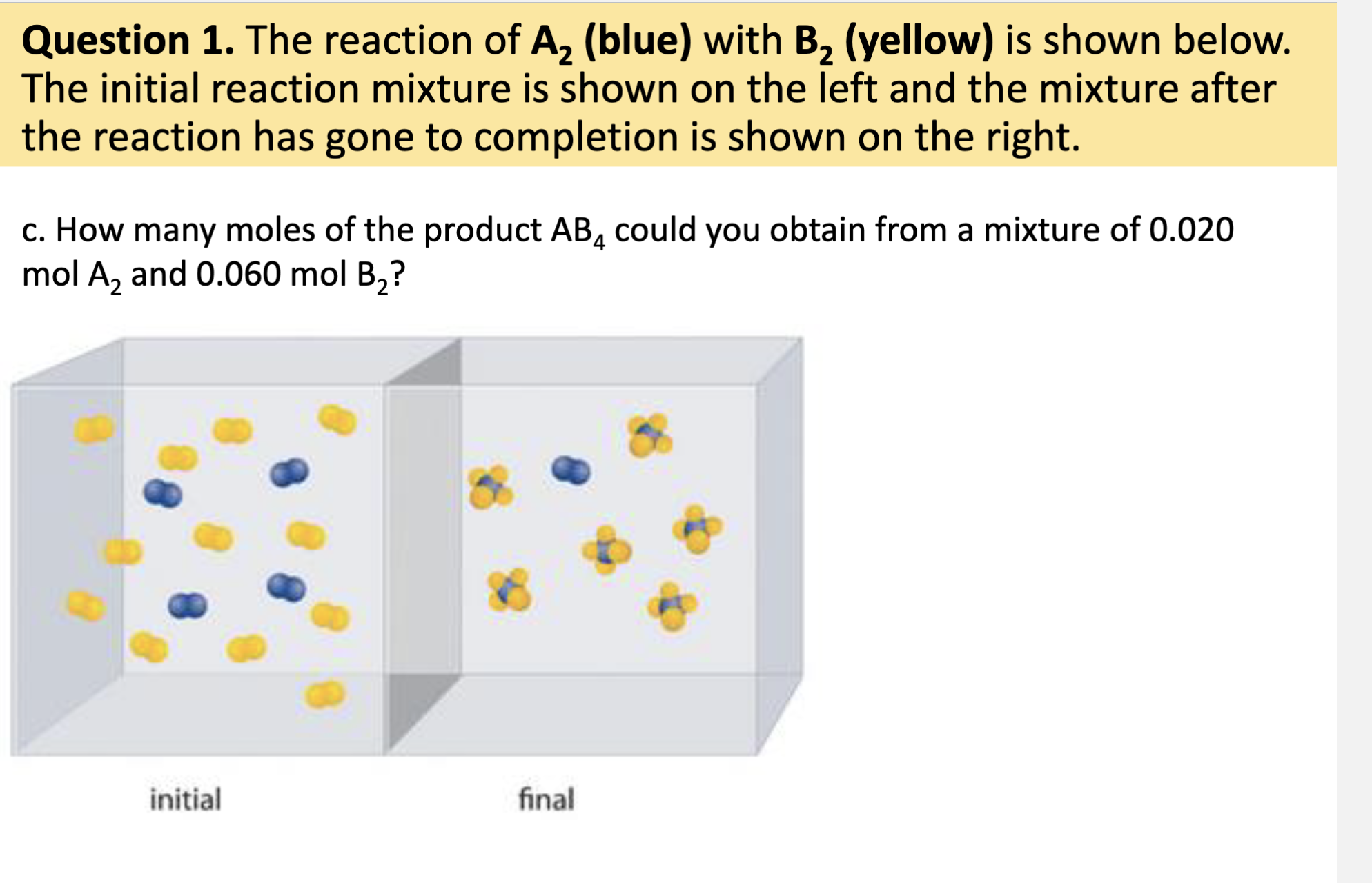 Solved Question 1 the Reaction Of A2 Blue with