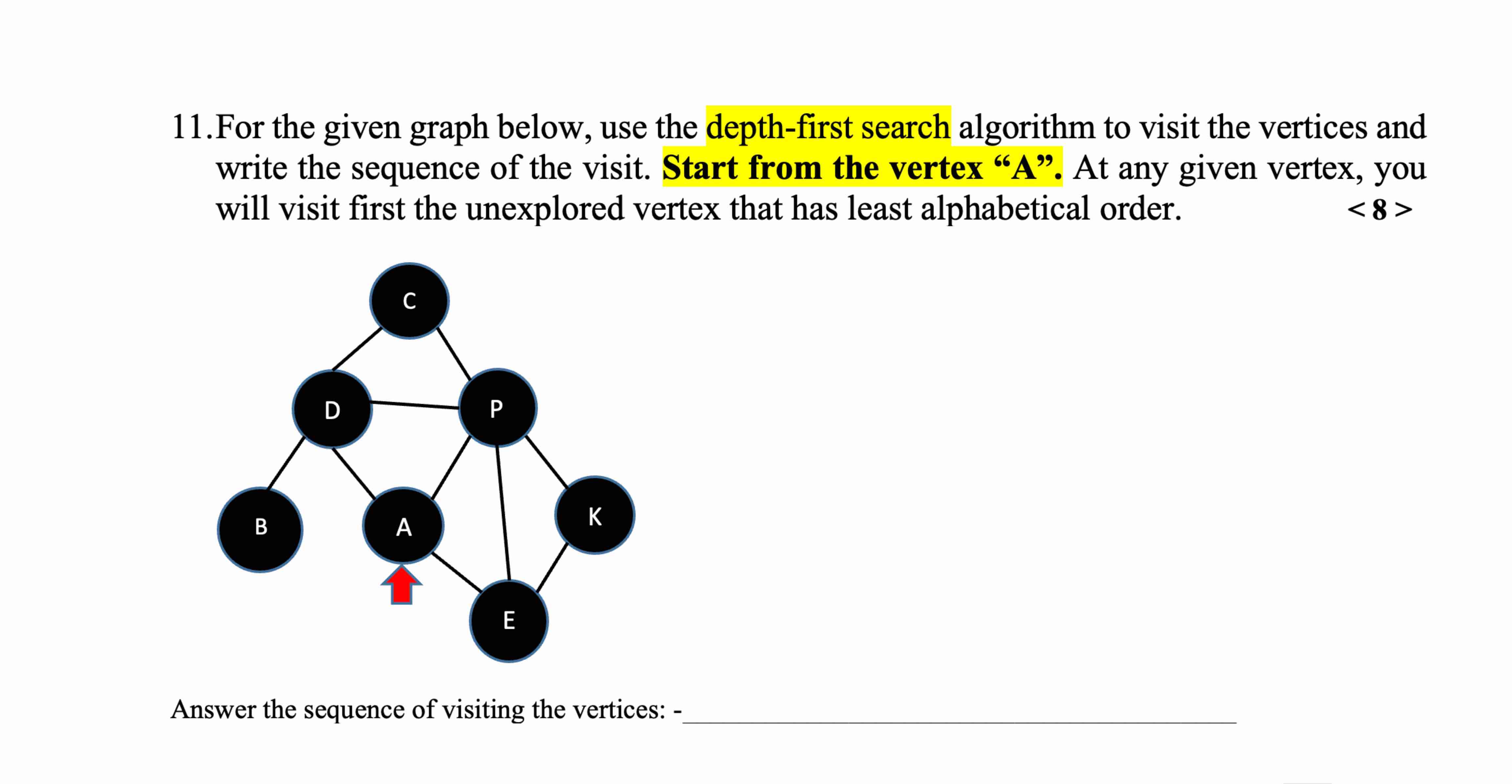 Solved 11.For the given graph below, use the depth-first | Chegg.com