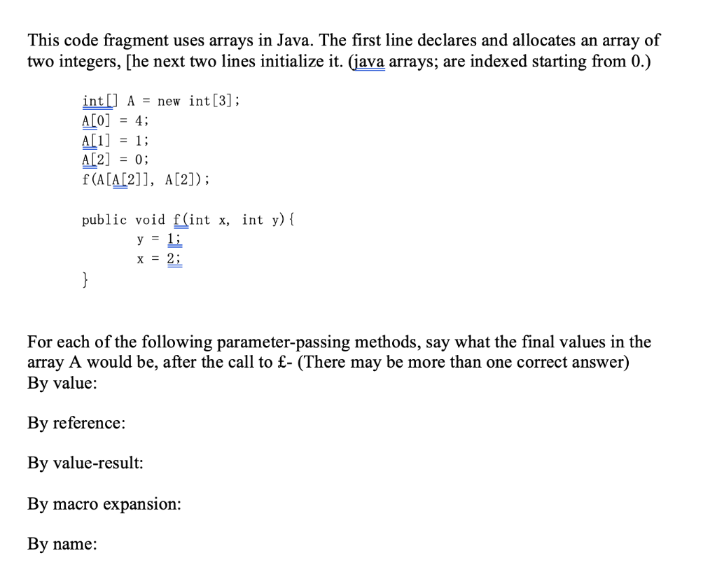 Solved This code fragment uses arrays in Java. The first | Chegg.com