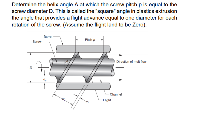 Solved Determine the helix angle A at which the screw pitch | Chegg.com