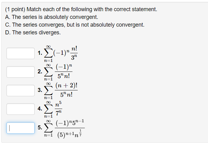 Solved (1 point) Match each of the following with the | Chegg.com