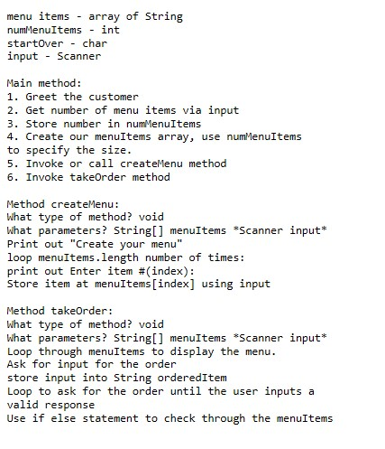 Solved Your assignment is to create a restaurant ordering | Chegg.com