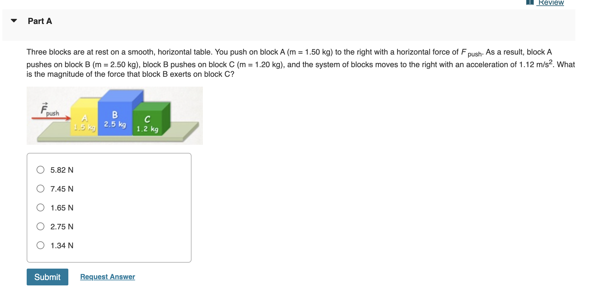 Solved A. Three blocks are at rest on a smooth, horizontal | Chegg.com