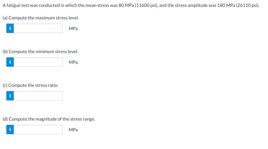 Solved A fatigue test was conducted in which the meqn stress | Chegg.com