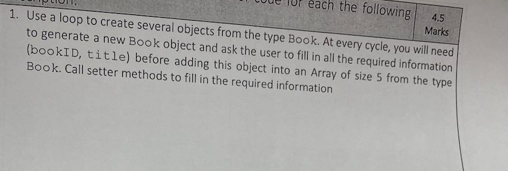 Solved each the following 4.5 Marks 1. Use a loop to create | Chegg.com