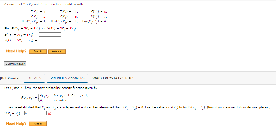 Solved Assume that Y1,Y2, and Y3 are random variables, with | Chegg.com